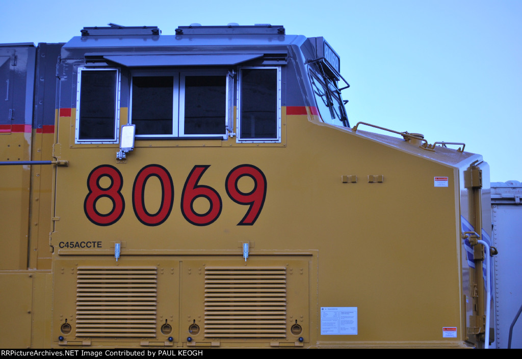 UP 8069 close up shot of the Right Side as she gets Ready to Roll West Behind Her Sister UP 8070 ...